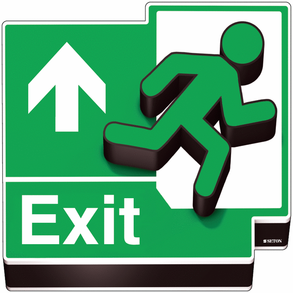 Fire Exit Running Man Up Arrow 3D Floor Sign | Seton