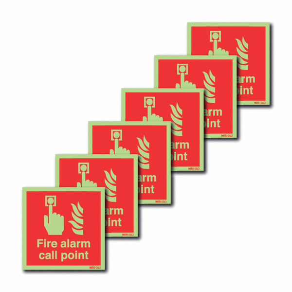 6-Pack Nite-Glo Photoluminescent Fire Alarm Call Point Signs | Seton