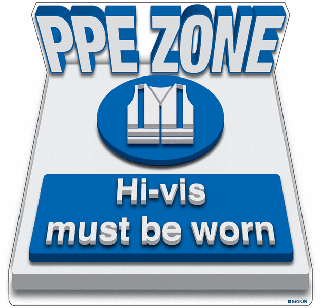PPE Zone - Hi-Vis Must Be Worn - 3D Floor Sign | Seton