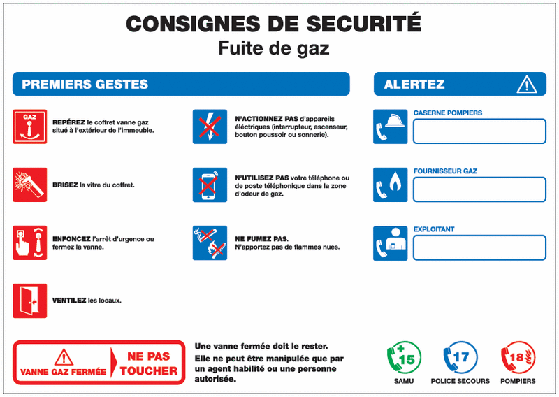 Panneau Consignes de sécurité en cas de fuite de gaz | Seton Panneau Consignes de sécurité en cas de fuite de gaz | Seton