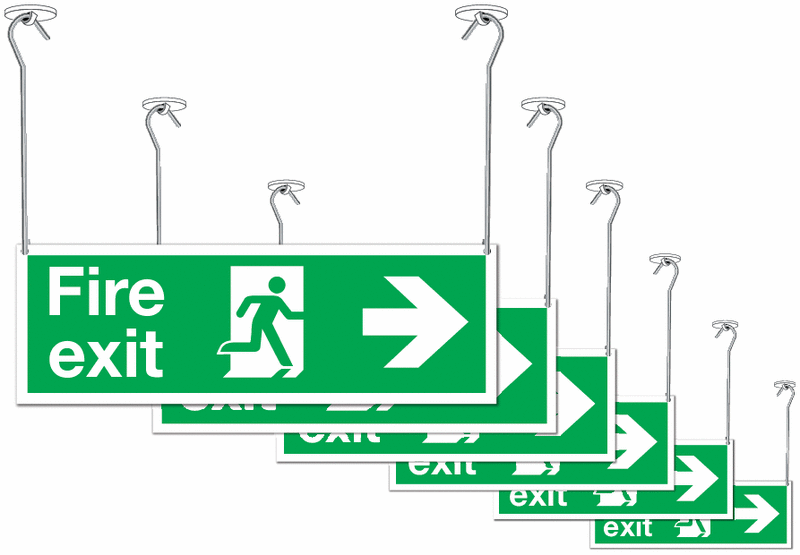 6-Pack Fire Exit Man/Right Arrow Double-Sided Hanging Signs | Seton