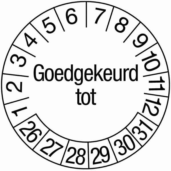 Witte, rub-on keuringsstickers met tekst - Goedgekeurd tot | Seton