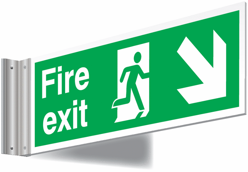 Fire Exit Man Right/ Arrow Diagonal Down Corridor Sign | Seton