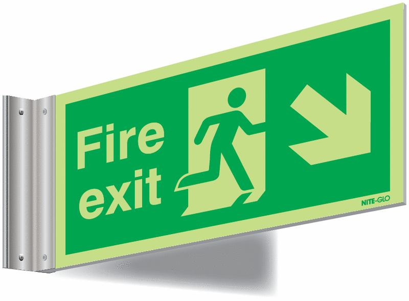 Fire Exit Arrow Down Sign Health And Safety Emergency