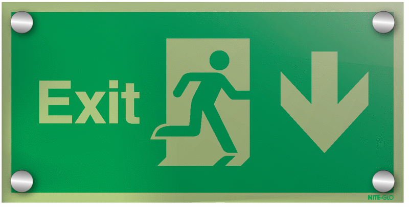 Nite-Glo Acrylic Exit Running Man & Arrow Down Signs | Seton