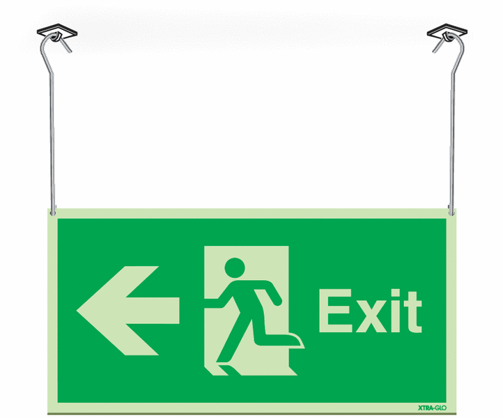 Xtra-Glo Double-sided Exit Man/Arrow Left Hanging Signs | Seton