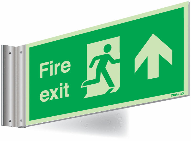 Xtra-Glo Double-sided Fire Exit Man/Arrow Up Corridor Signs | Seton