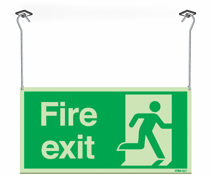 Xtra-Glo 2-Sided Fire Exit Running Man Right Hanging Sign | Seton