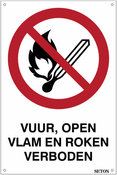 Verbodsbord van groot formaat ISO 7010 - Vuur, open vlam en roken ...