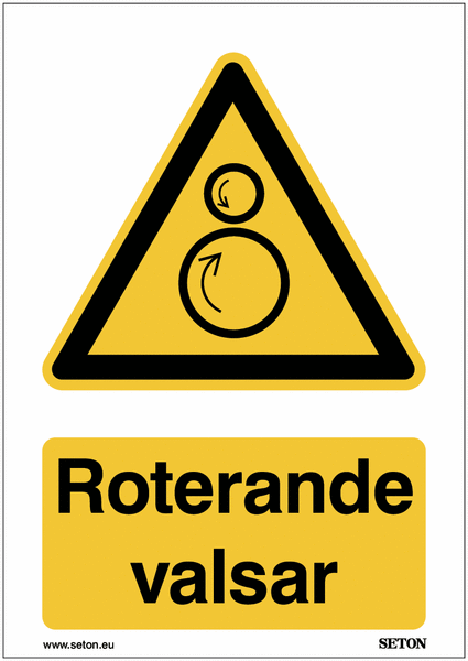 Skylt med text - Roterande valsar - ISO 7010, W025 | Seton
