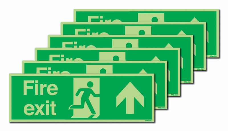 6-Pack Xtra-Glo Fire Exit Man Right/Arrow Up Signs | Seton