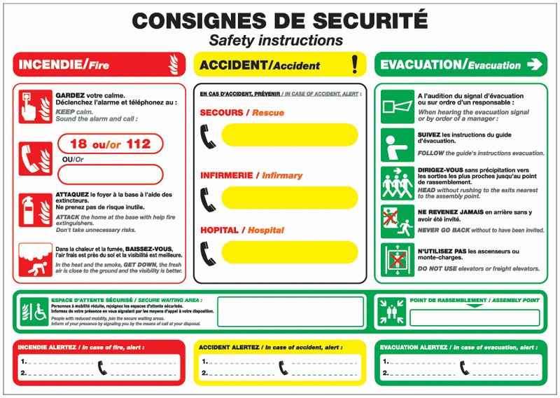 Panneau consignes de sécurité version bilingue FR/EN | Seton