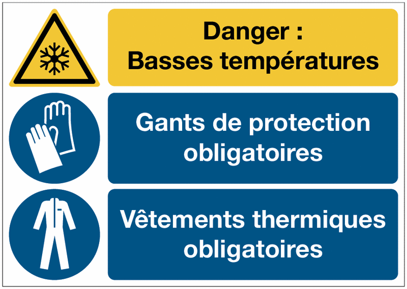 Panneau ISO danger basses températures 3 pictogrammes | Seton