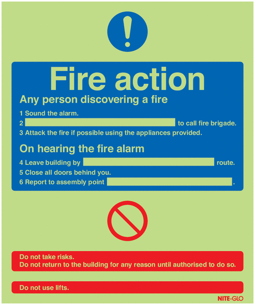 Nite-Glo Photoluminescent Fire Action Signs | Seton