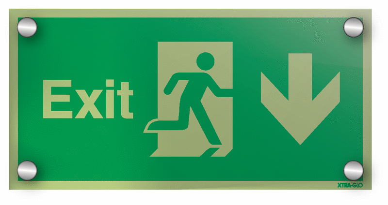 Xtra-Glo Acrylic Exit Running Man & Arrow Down Signs | Seton