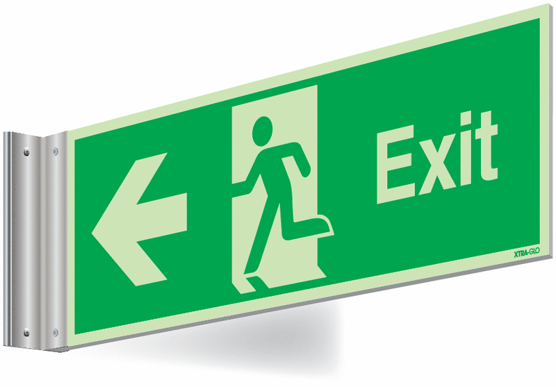 Xtra-Glo Double-sided Exit Man/Arrow Left Corridor Signs | Seton