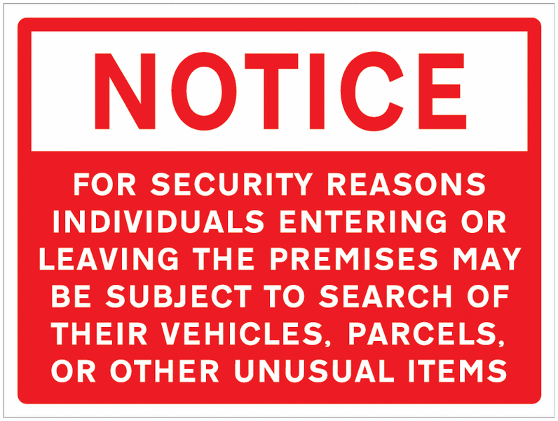 Subject to Search When On Premises Car Park Sign | Seton