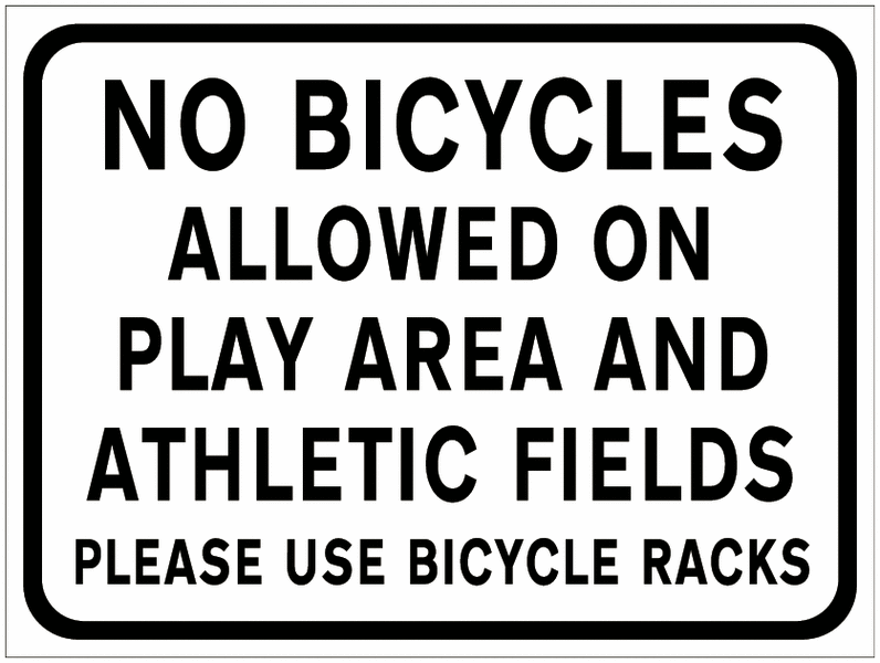 No Bicycles Allowed on Play Area/Use Bicycle Racks Sign | Seton