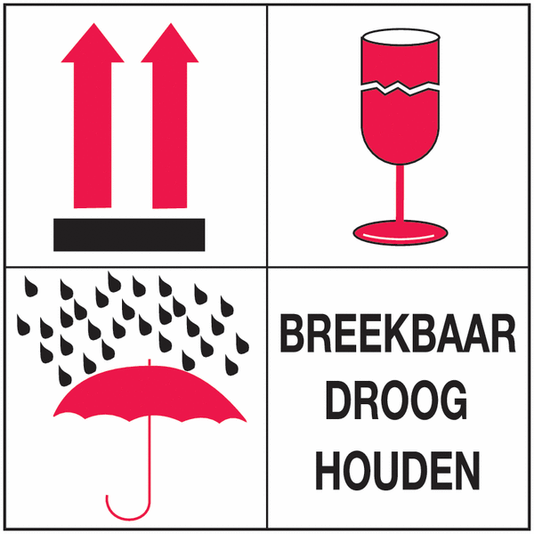 Verpakkingsetiketten met meerdere symbolen - Breekbaar - Droog houden ...