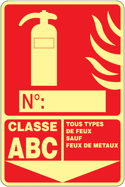 Panneau photoluminescent à compléter "Extincteur d'incendie - Classe ...