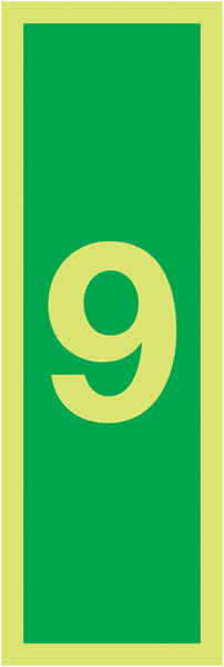 Nite-Glo Photoluminescent Number 9 Self-Adhesive Signs | Seton