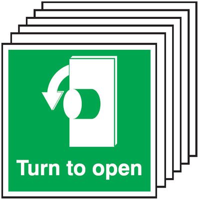 6-Pack Turn To Open (Anti-Clockwise Symbol) Signs | Seton