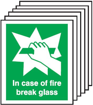 6-Pack In Case Of Fire Break Glass Safety Signs | Seton