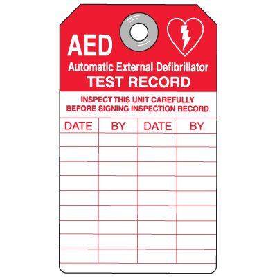 AED Test Record Tag, Inspection Tags | Emedco