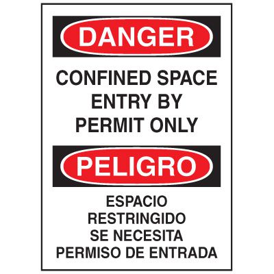 Confined Space Labels - Confined Space Entry By Permit Only (Bilingual ...