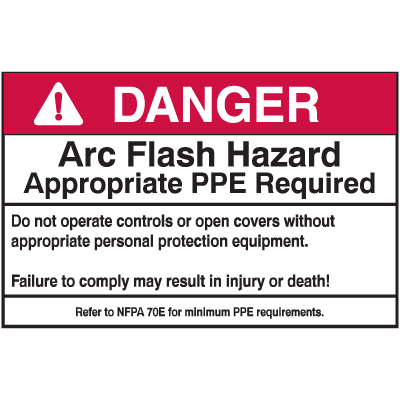 Danger Arc Flash Hazard PPE Required NEC Labels - 5pk | Emedco
