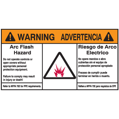 NEC Arc Flash Protection Labels - Bilingual - Arc Flash Hazard / Advertencia Riesgo De Arco ...