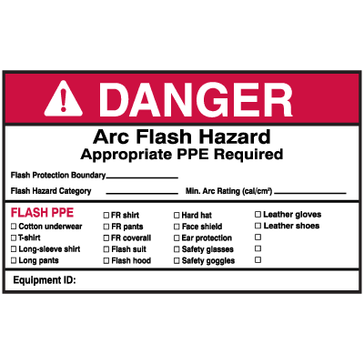 Danger Arc Flash Hazard Required PPE List NEC Labels 5pk | Emedco