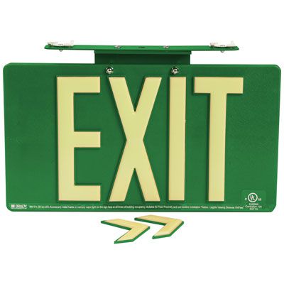 BradyGlo™ UL924 Exit Sign 100' Double Sided Ceiling Mount - Green | Seton