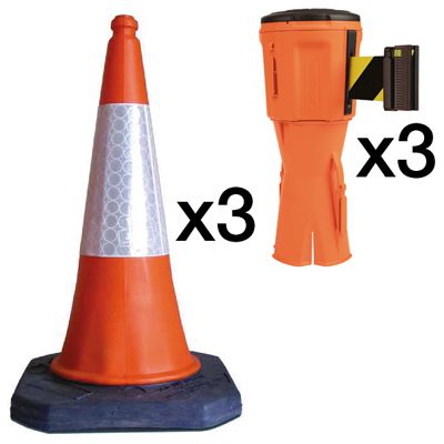 EasyExtend Safety Barrier - Yellow/Black Tape Head Unit, Cone & Cone ...