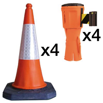 EasyExtend Safety Barrier - Yellow/Black Tape Head Unit, Cone & Cone ...