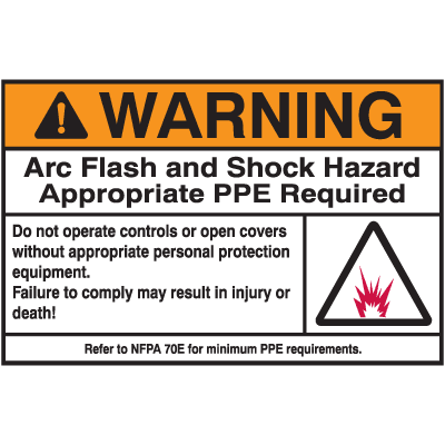NEC Arc Flash Shock Hazard PPE Required Warning Labels | Emedco