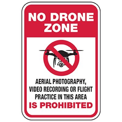 Seton No Drone Zone Photo and Video Prohibited in Black White Red Size 18 in H x 12 in W Aluminum 21455D