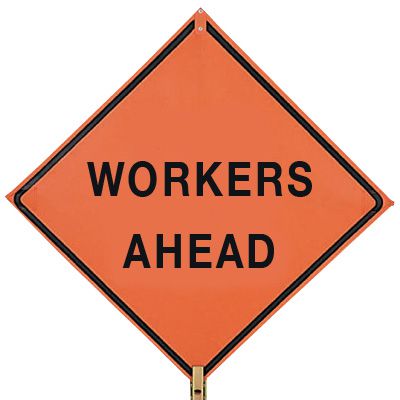 Mesh Roll-Up Signs - Workers Ahead | Emedco