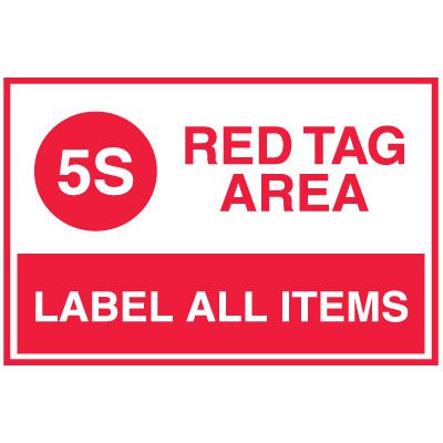 Red Tag Area Signs - 5S Red Tag Area Label All Items | Emedco