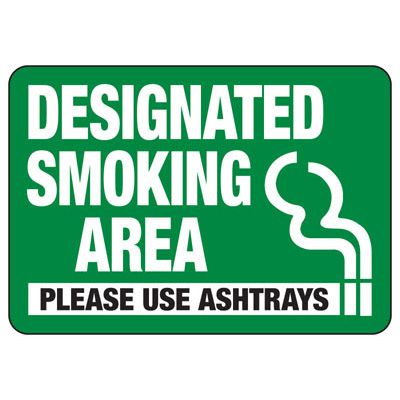 Designated Smoking Area Sign - Please Use Ashtrays | Emedco