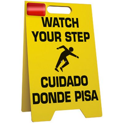 Watch Your Step - Bilingual Floor Stand w/ Graphic | Seton