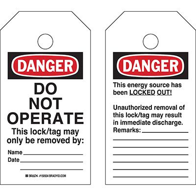 Do Not Operate Lockout Tag | Seton.ca