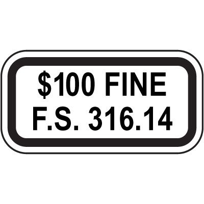 Florida State Handicap Signs - $100 Fine F.S. 316.14 | Seton