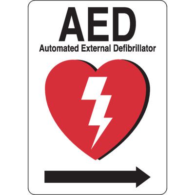 1-Way View AED Sign with Arrow Graphic, AED signs | Seton