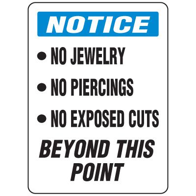 No Jewelry/Piercings Beyond This Point Sign | Seton Canada | Seton.ca