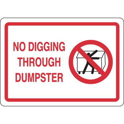 Dumpster Signs- No Digging Through Dumpster (Graphic) | Seton