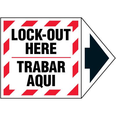 Bilingual 2-Part Arrow Labels - Lock-Out Here/Trabar Aqui, Lockout ...