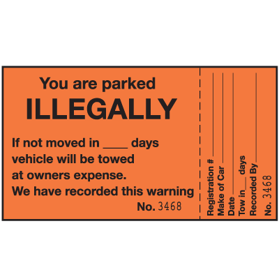 2-Part Parking Violation Labels - You Are Parked Illegally | Seton