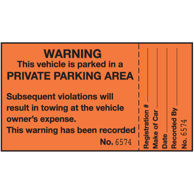 Parking Violation Labels - Private Parking Area | Seton
