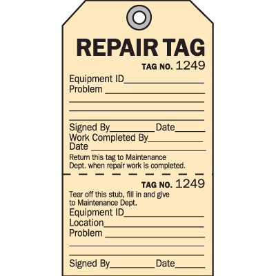 2 Part Repair Tags | Emedco